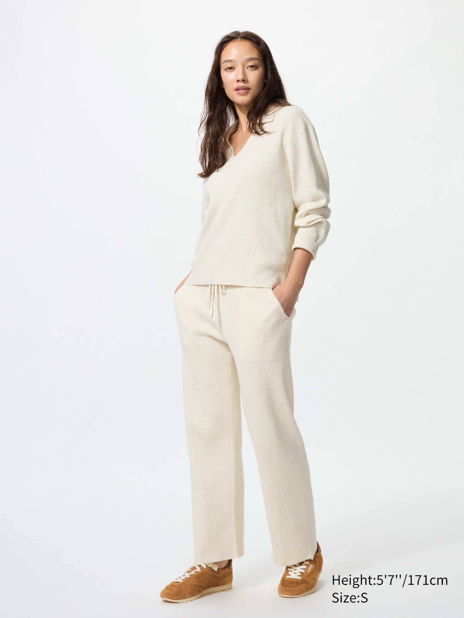 Women's Washable Knit Ribbed Trousers | UNIQLO UK