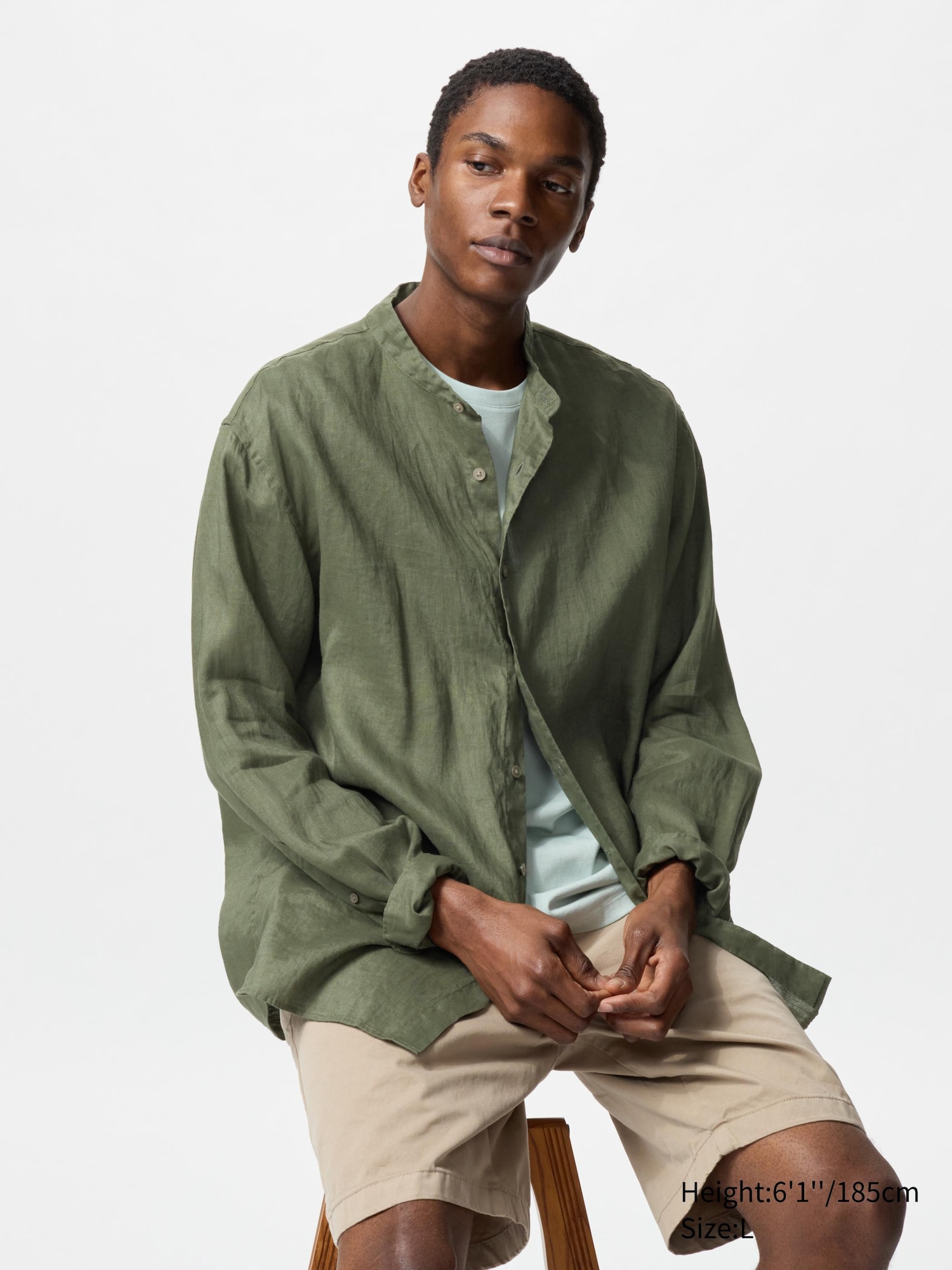 Men's 100% Premium Linen Shirt (Stand Collar) | UNIQLO UK