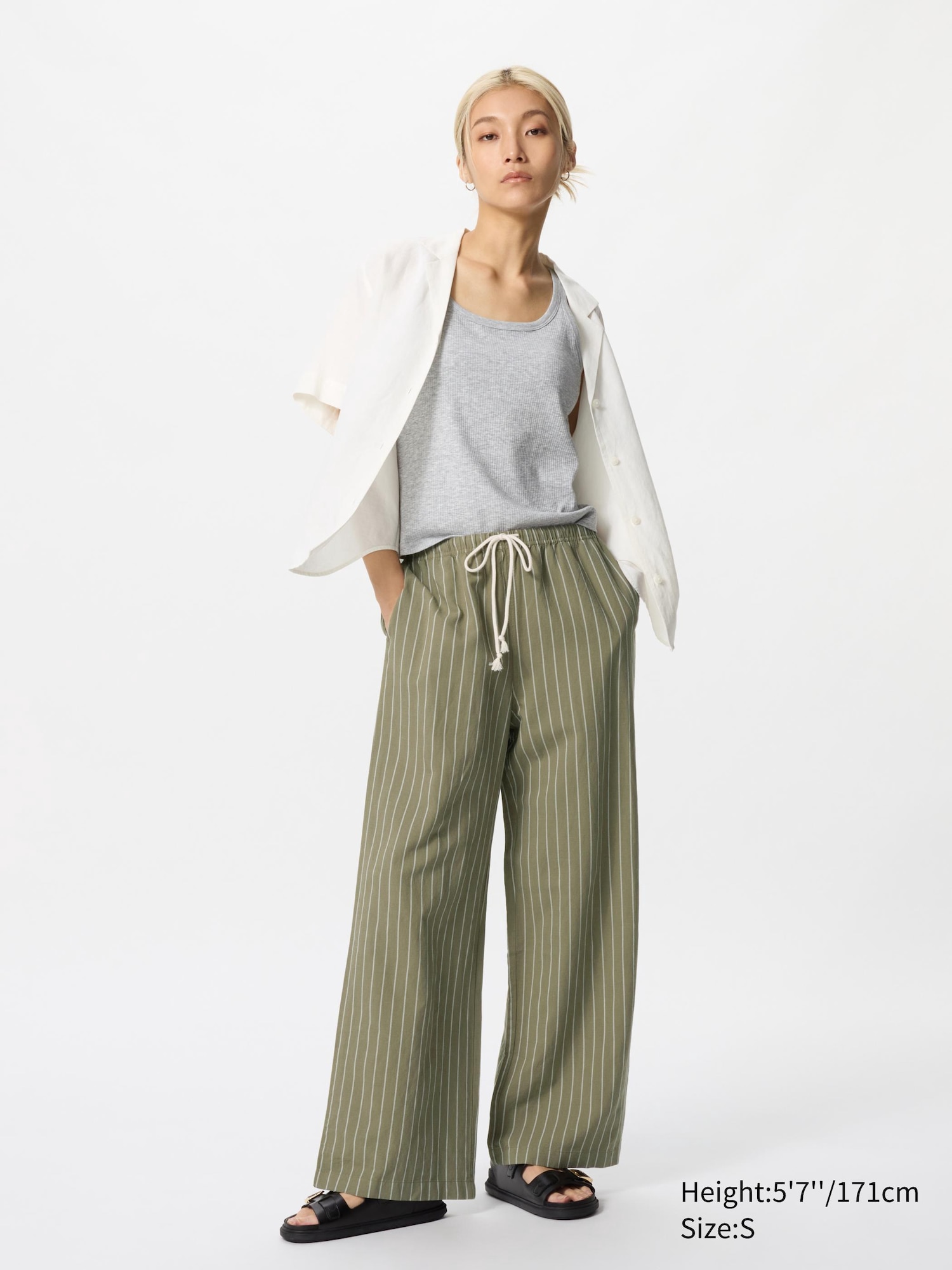 Women's Linen Blend Easy Trousers (Stripe) | UNIQLO UK