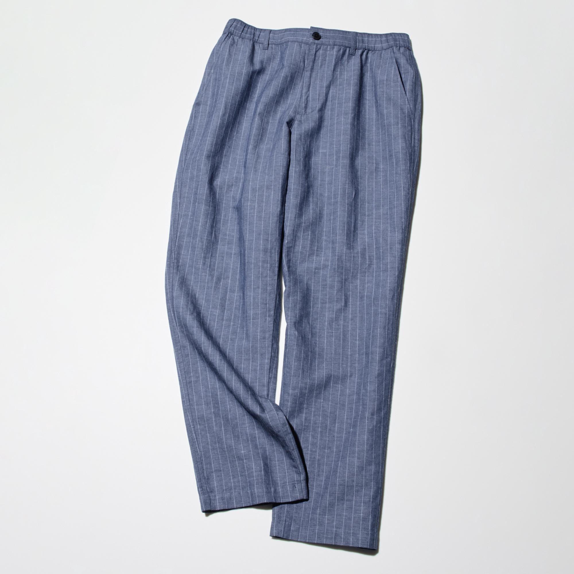 Men's Linen Blend Relaxed Trousers (Stripe) | UNIQLO UK