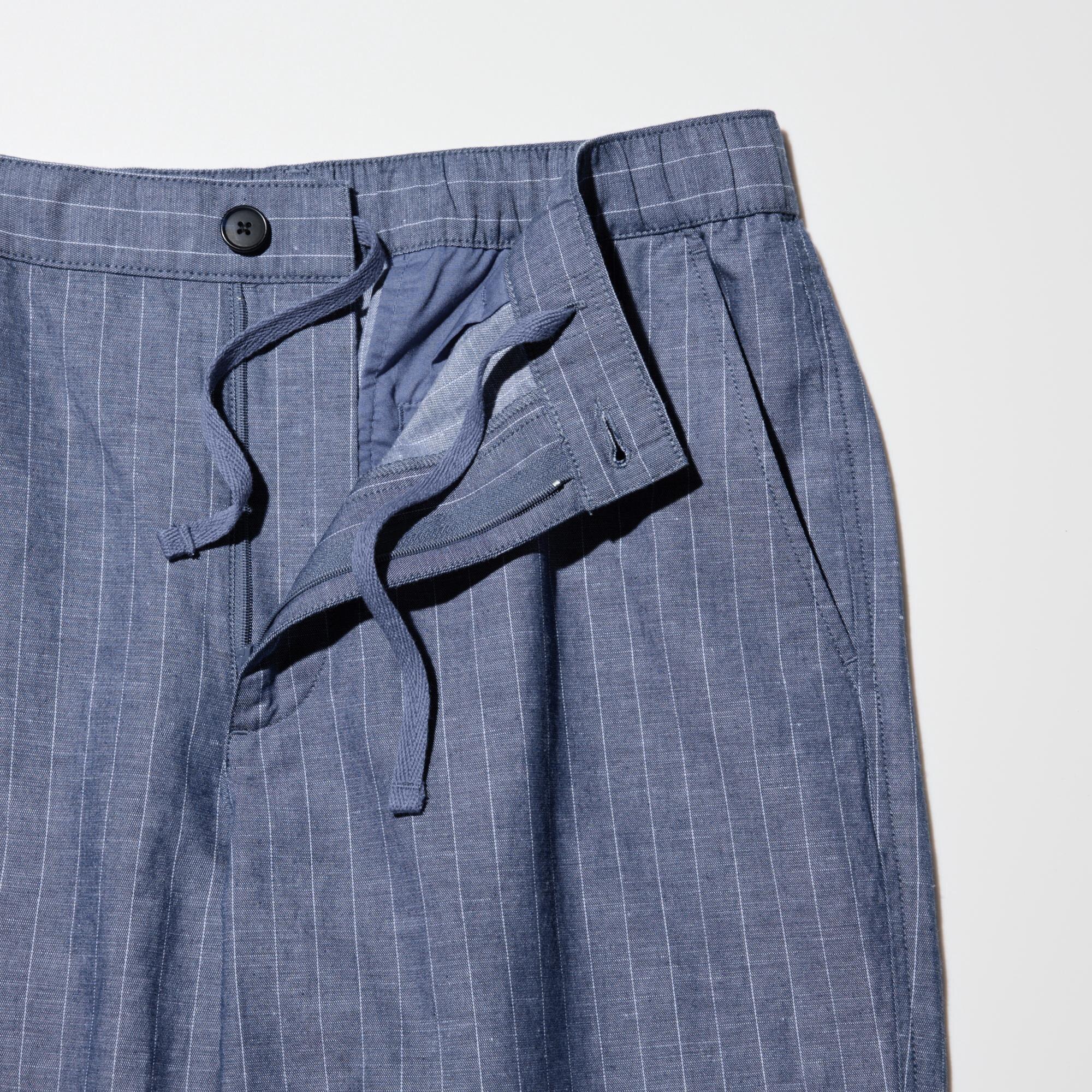 Men's Linen Blend Relaxed Trousers (Stripe) | UNIQLO UK