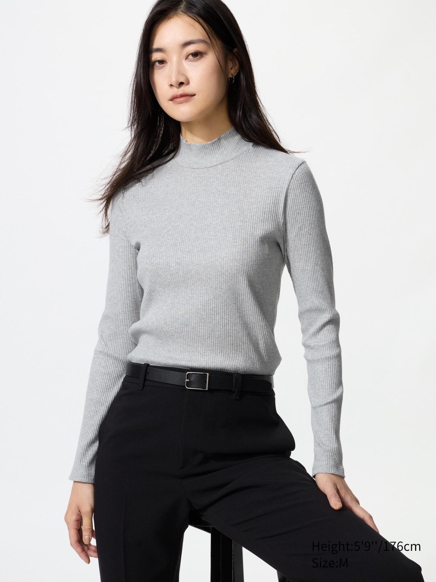 Women's Ribbed High Neck T-Shirt (Long Sleeve) | UNIQLO UK