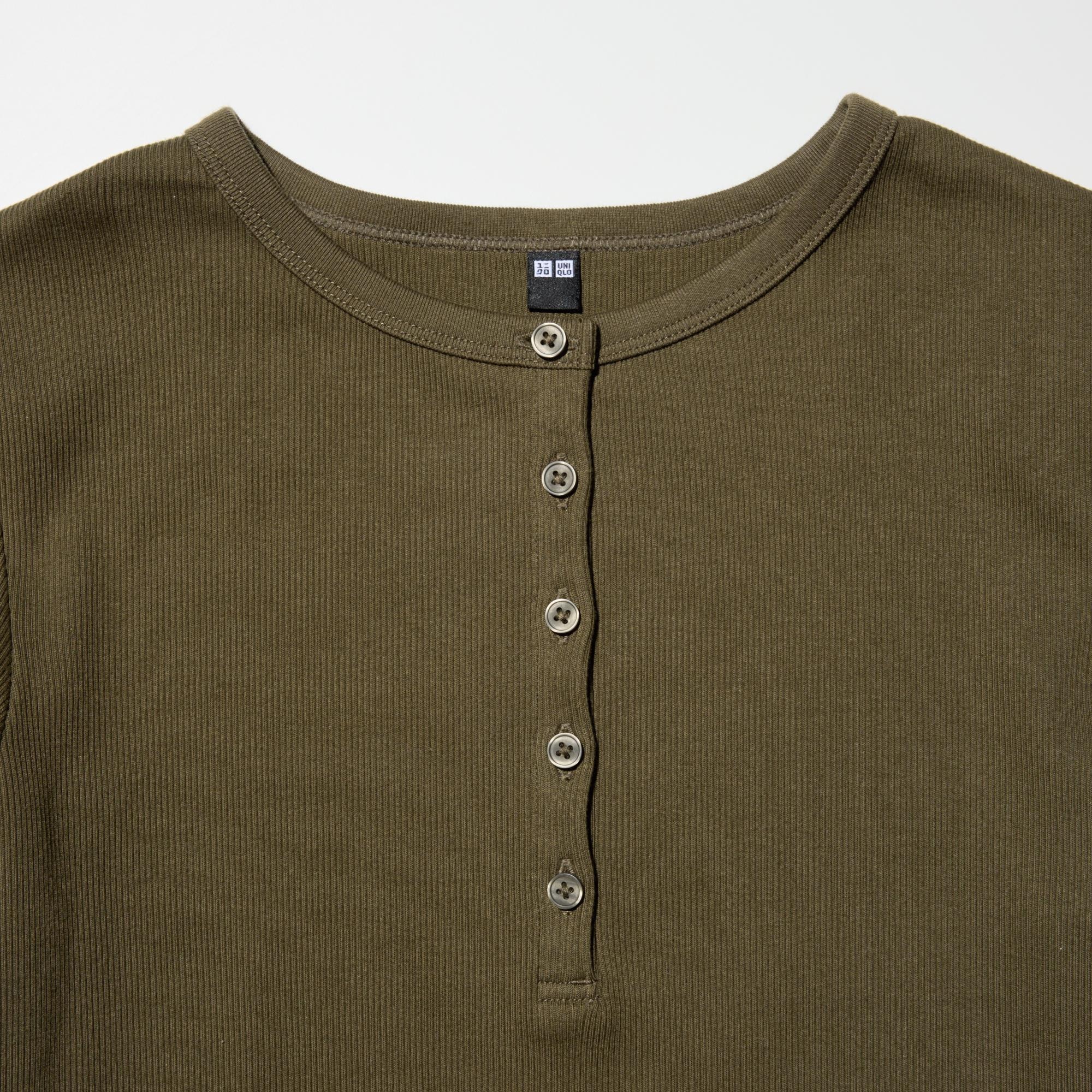 Women's Ribbed Henley Neck T-Shirt (Long Sleeve) | UNIQLO UK