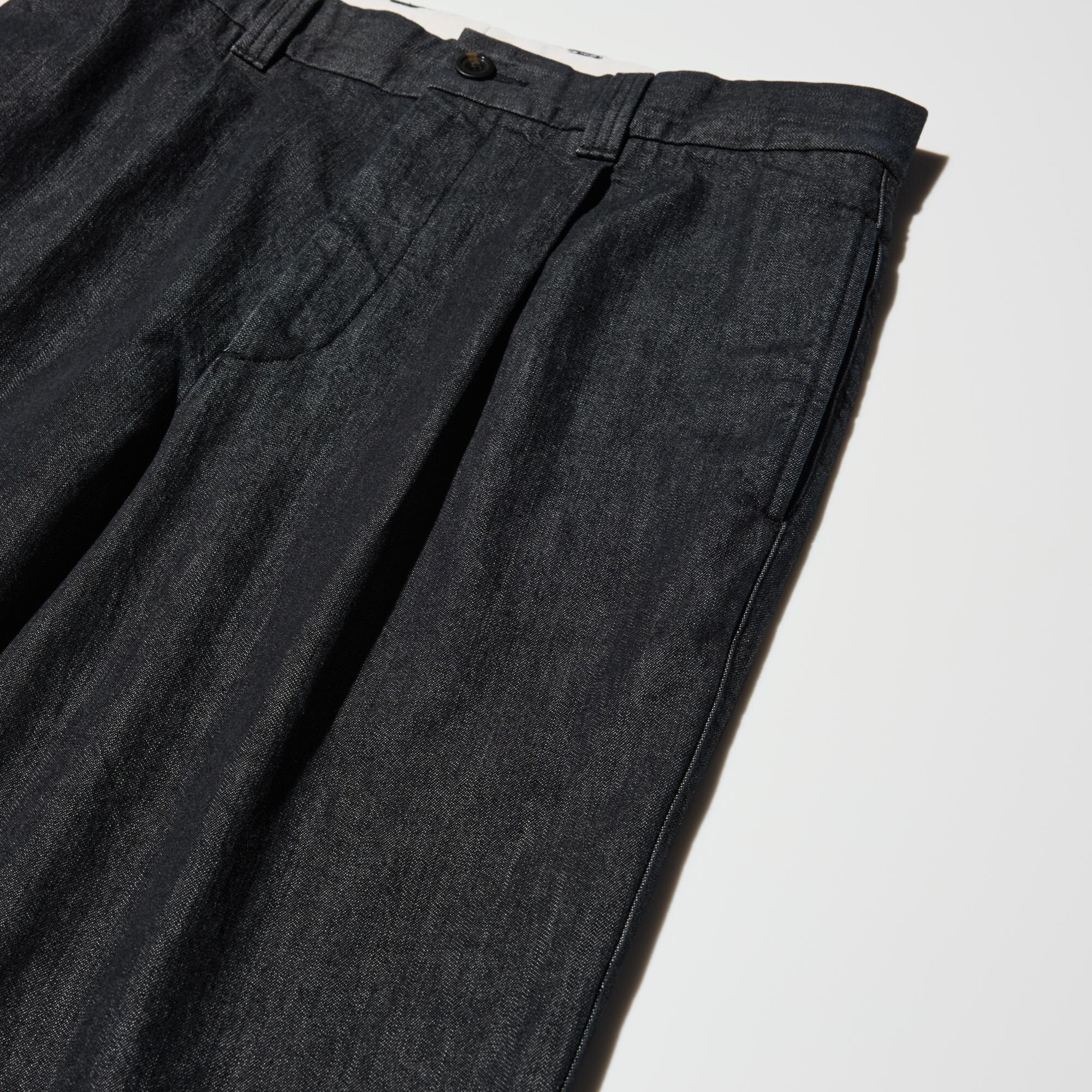 Men's Pleated Straight Trousers (Denim) | UNIQLO UK