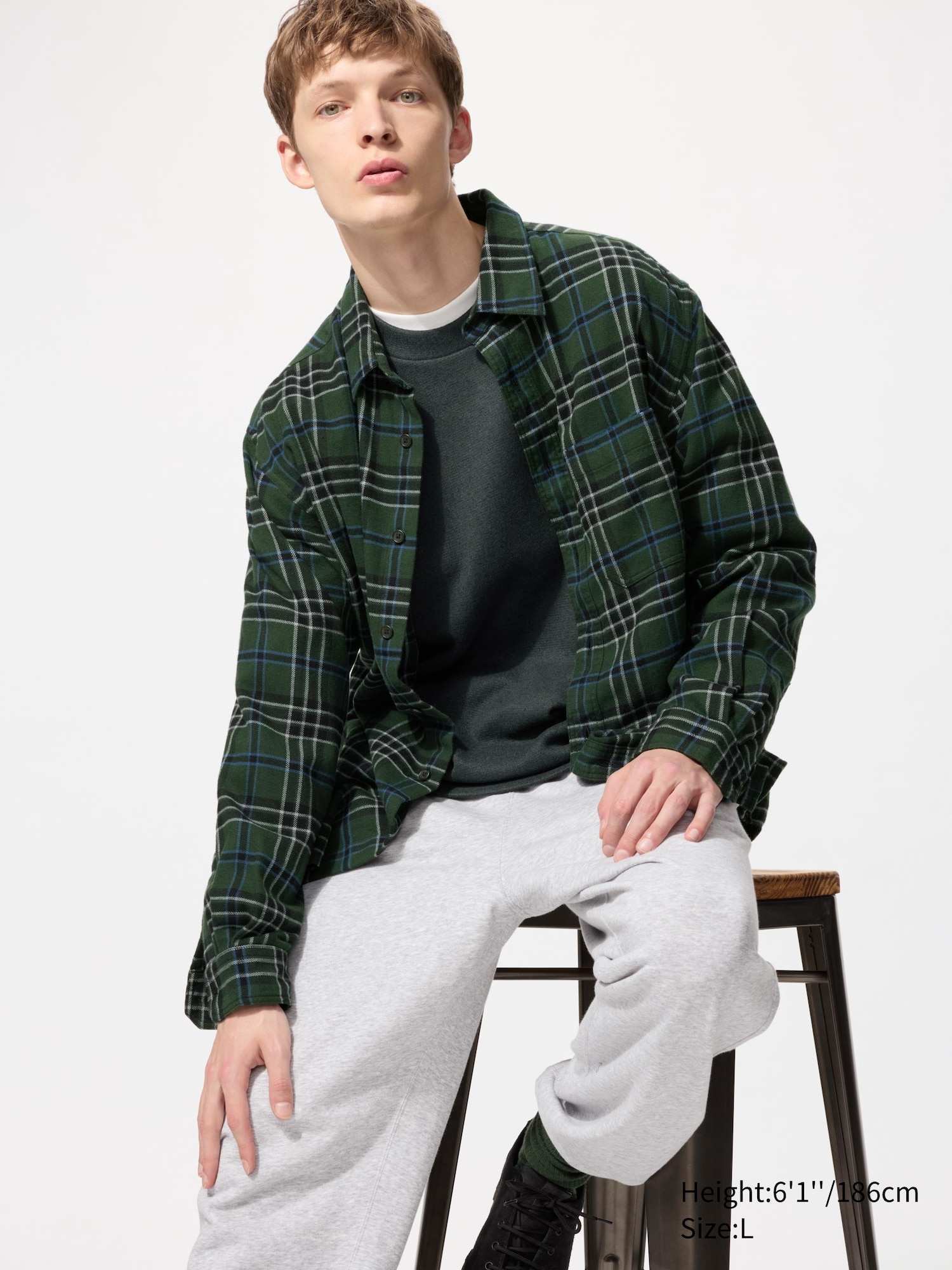 Men's Flannel Shirt (Check, Regular Collar) | UNIQLO UK