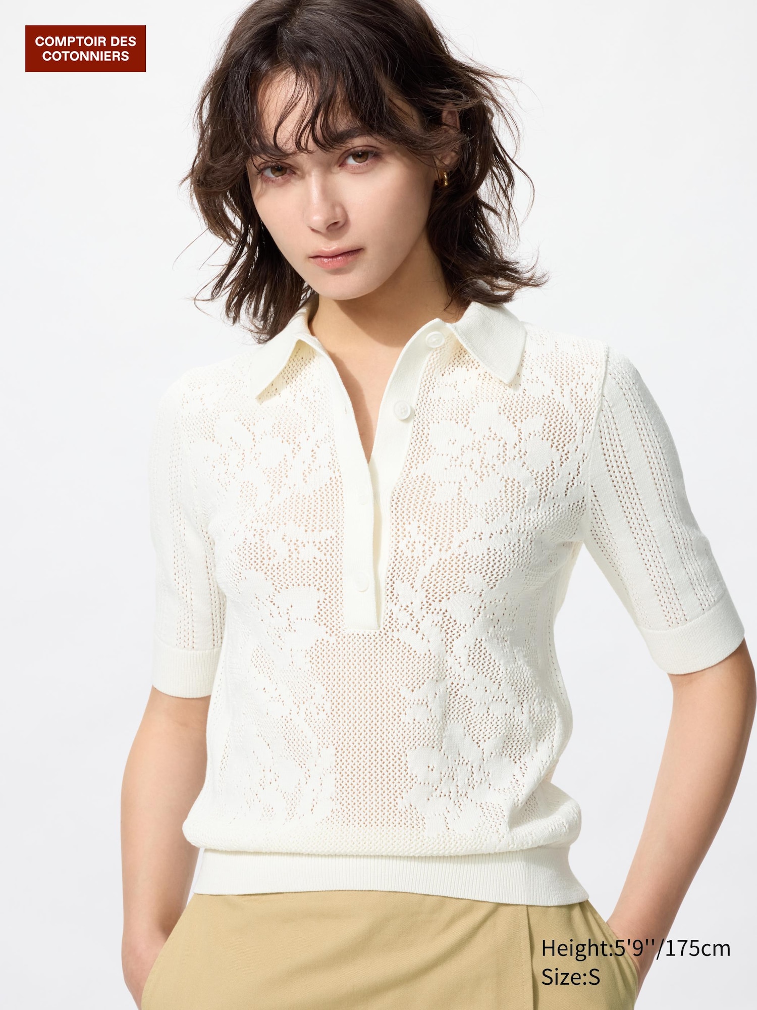 Women's Cotton Crochet Polo Jumper (Short Sleeve) | UNIQLO UK