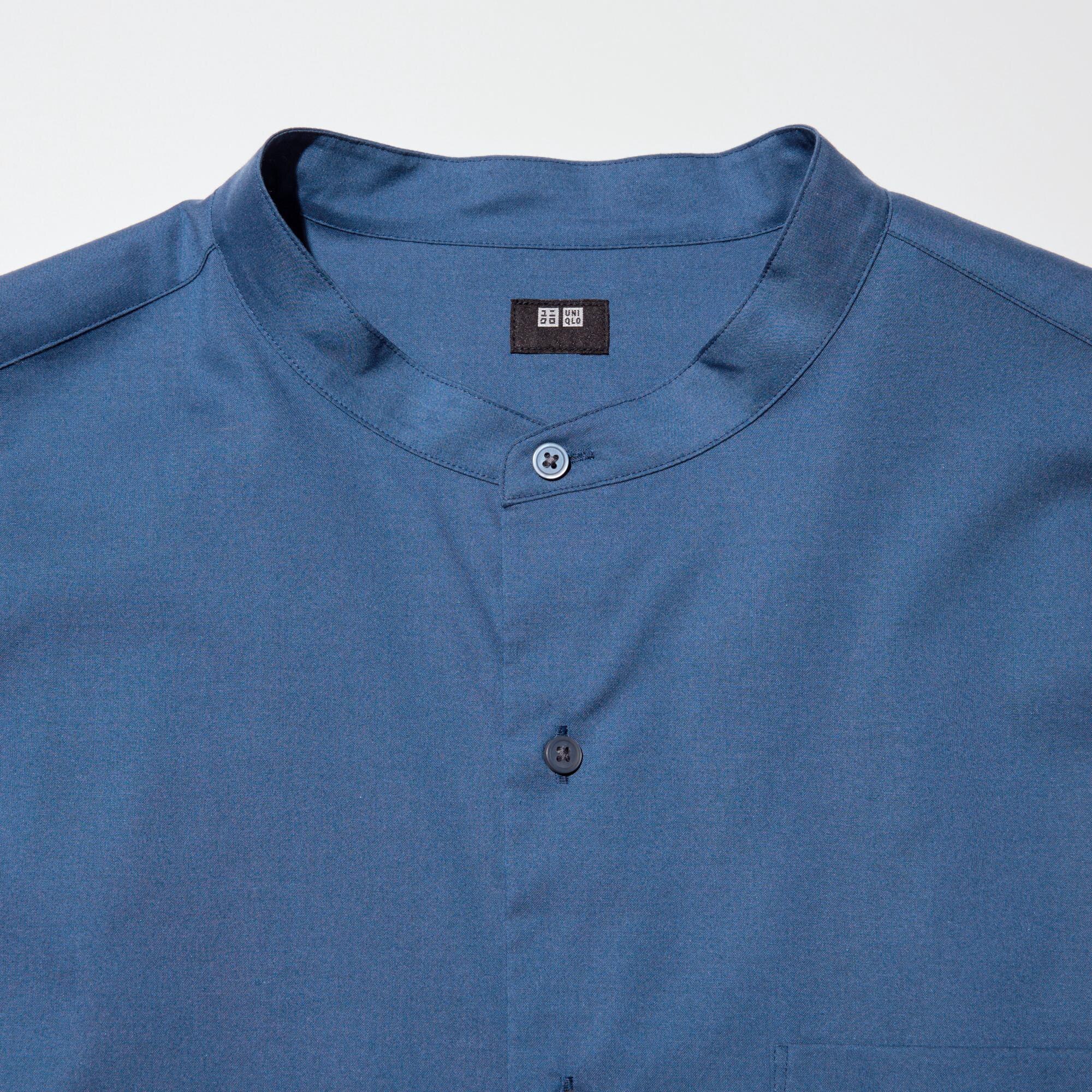 Men's Modal Cotton Stand Collar Shirt | Short Sleeve | UNIQLO ID