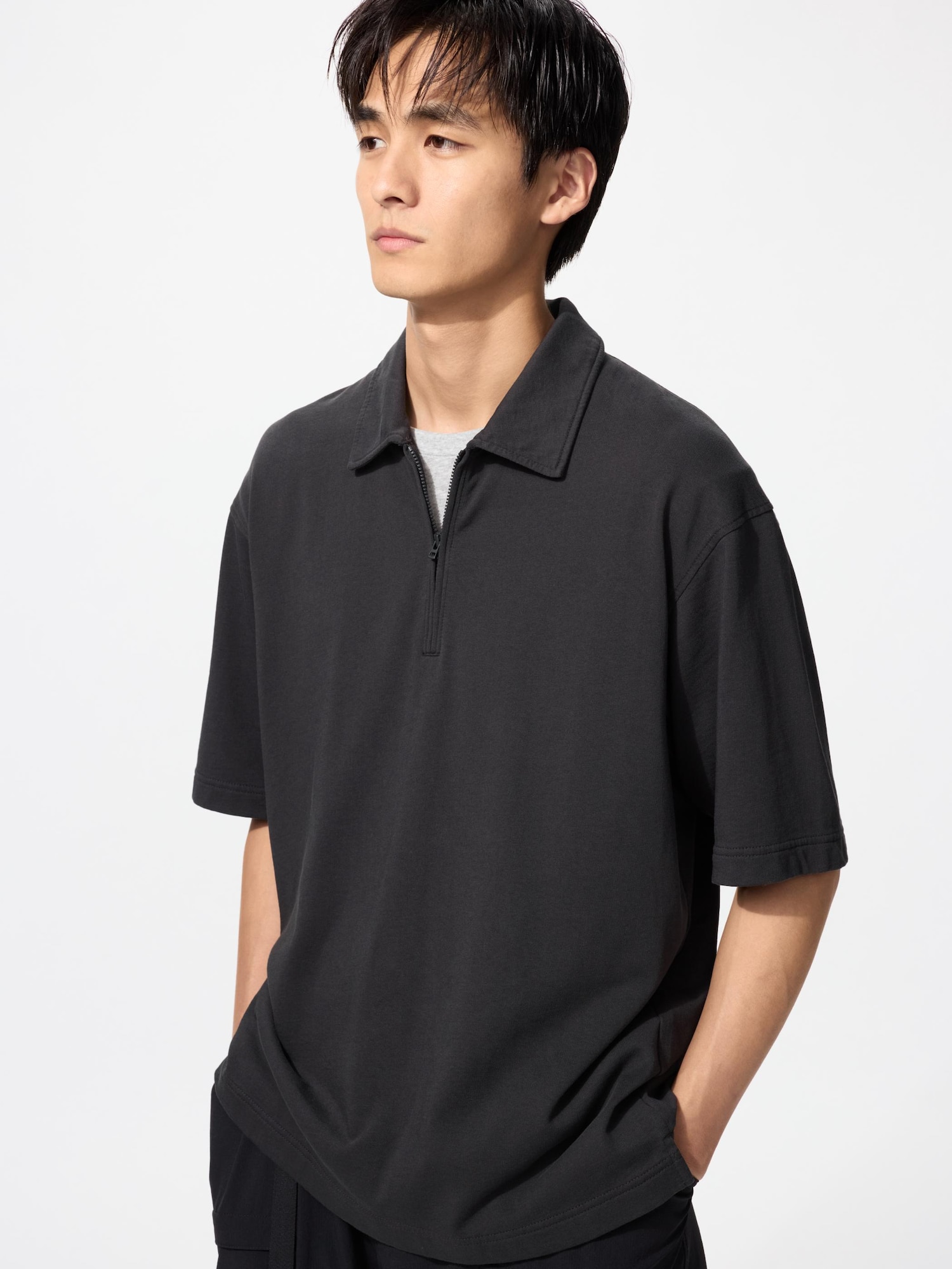 Men's Wash Cotton Half-Zip Polo Shirt | UNIQLO ID