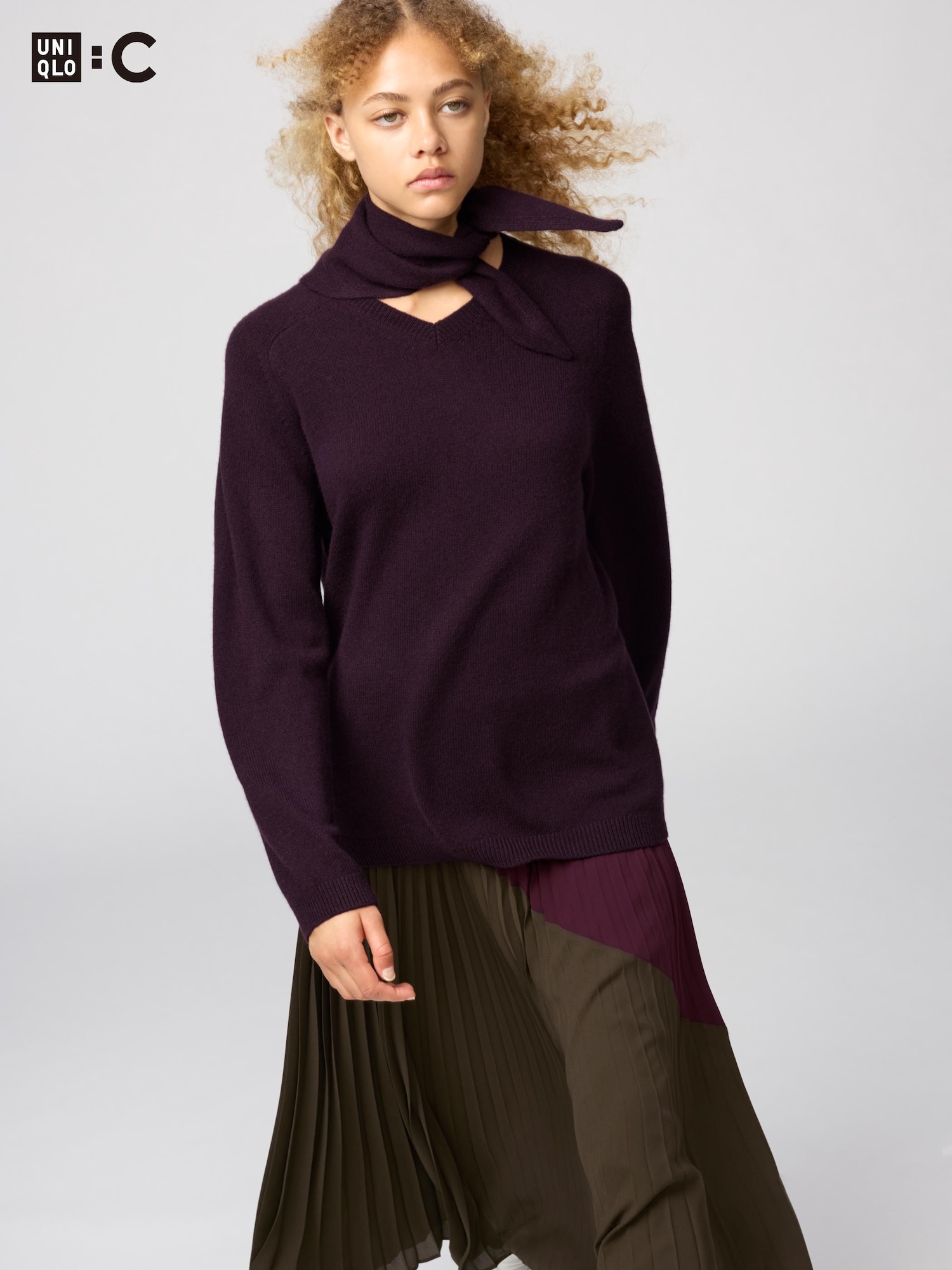 Women's Cashmere Relax V Neck Sweater (Scarf) | UNIQLO ID