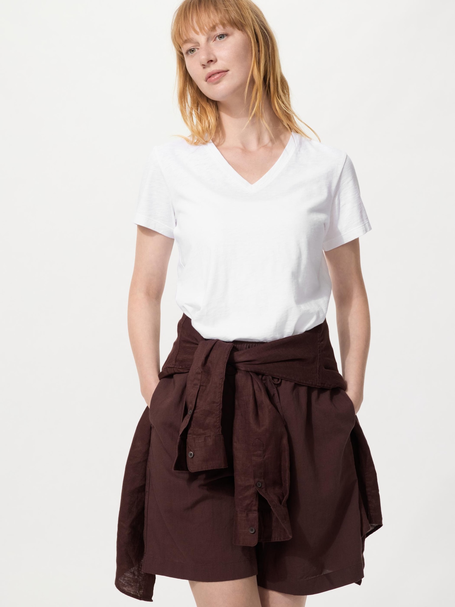 Women's Slub Jersey V Neck T-Shirt | UNIQLO ID