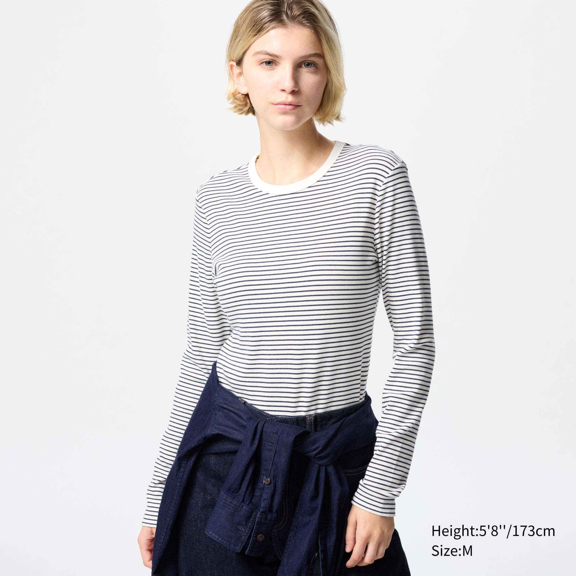 Shop Looks For「soft Ribbed Striped Crew Neck Long Sleeve T Shirt