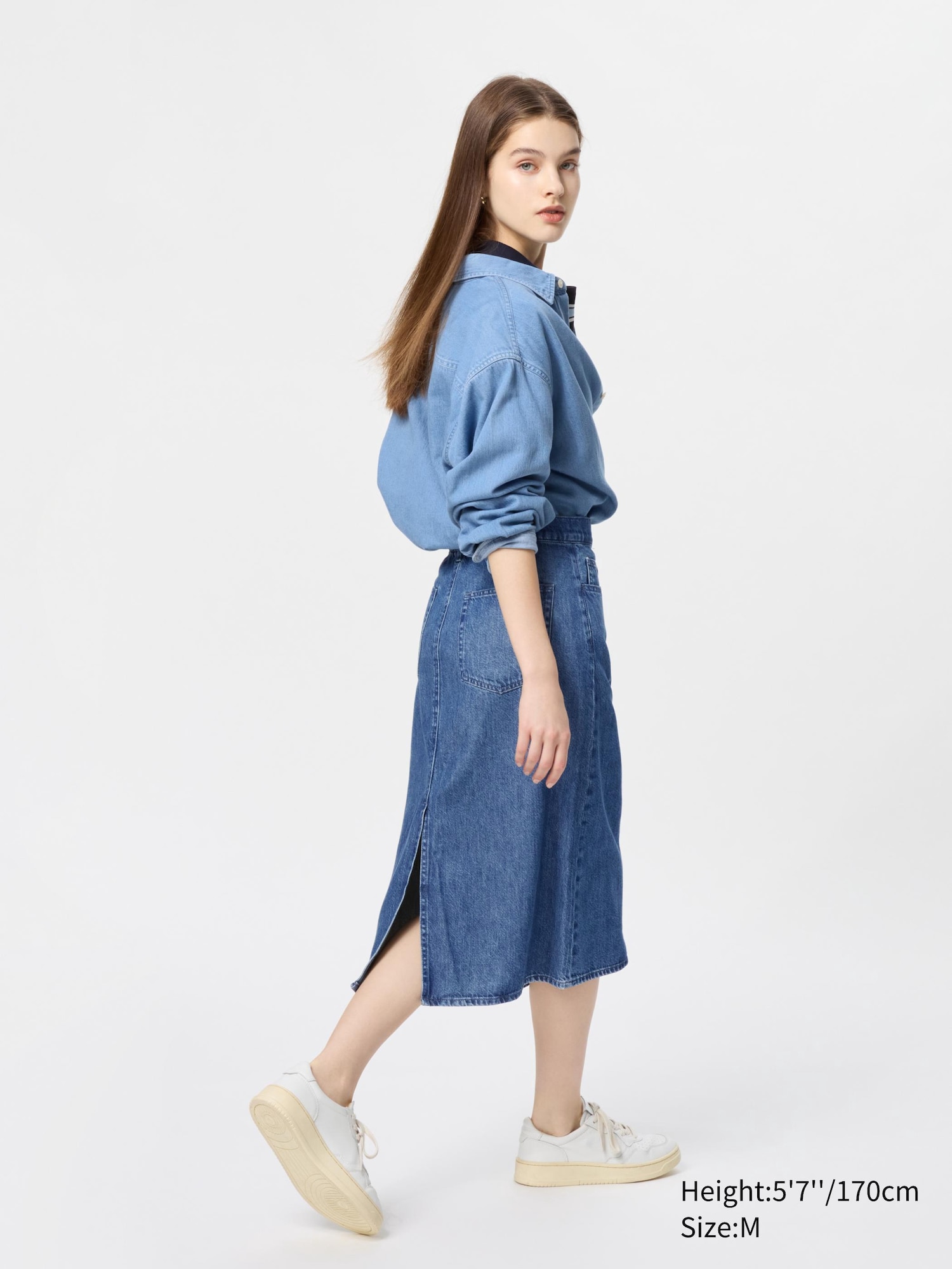 Check styling ideas for「Drapey Denim Narrow Skirt、Rayon Blouse」| UNIQLO SG