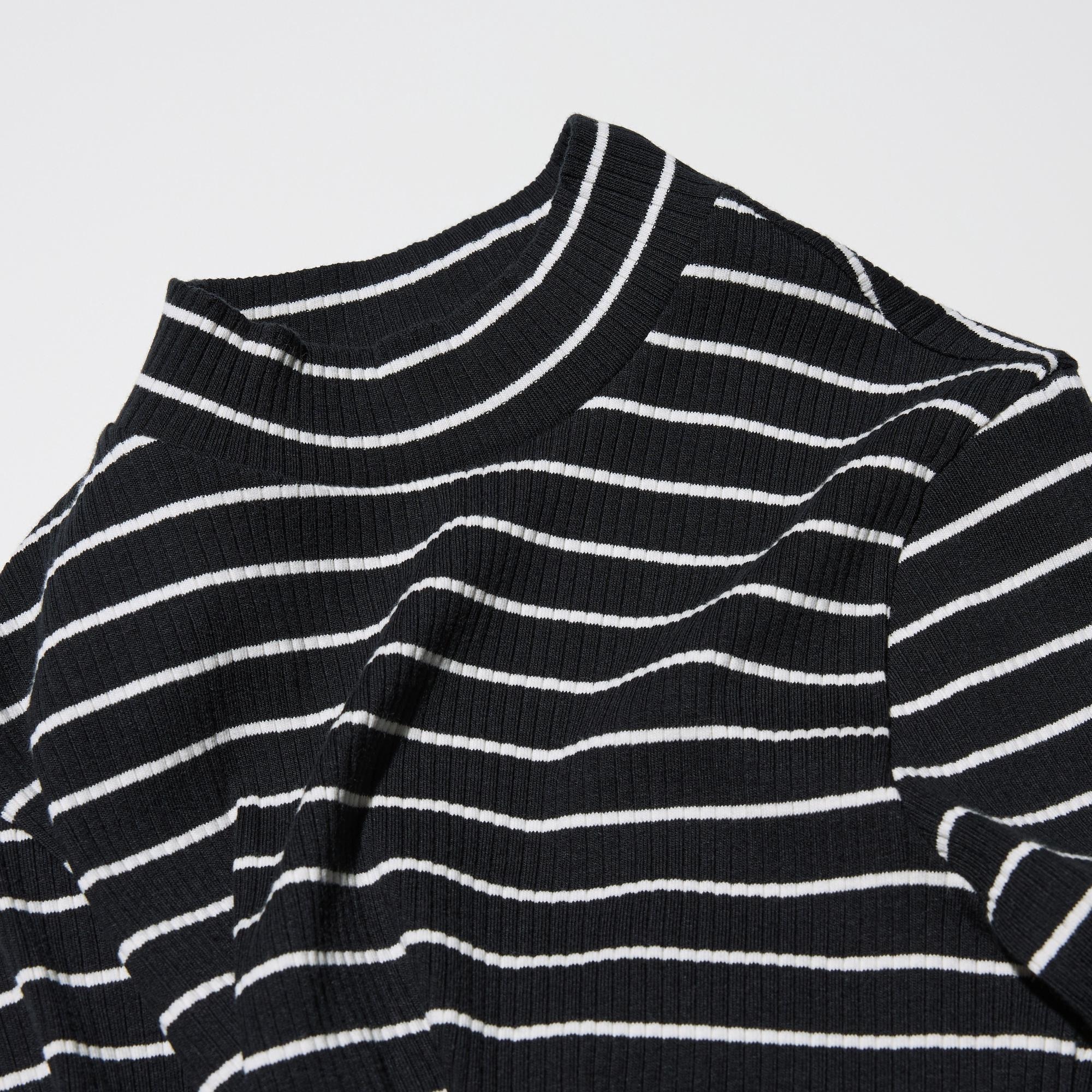 Ribbed Striped High Neck Long-Sleeve T-Shirt | UNIQLO US