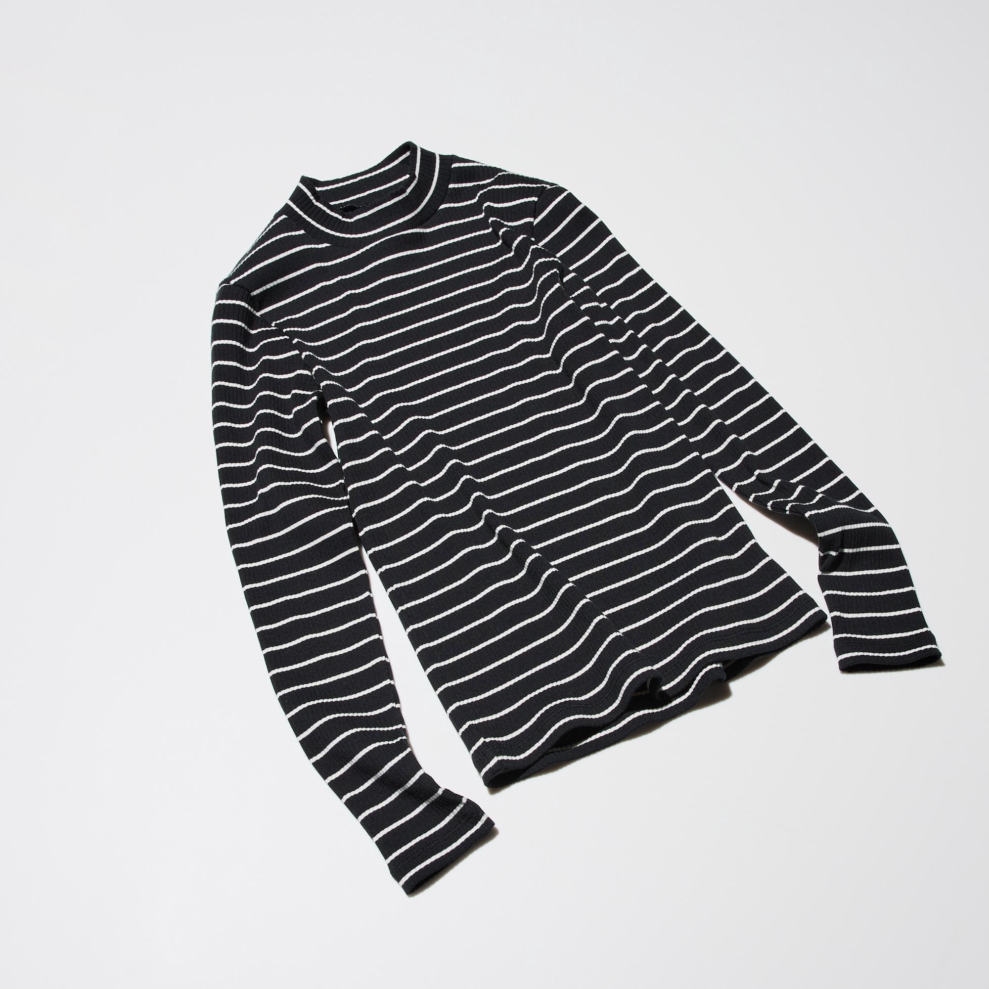 Ribbed Striped High Neck Long-Sleeve T-Shirt | UNIQLO US
