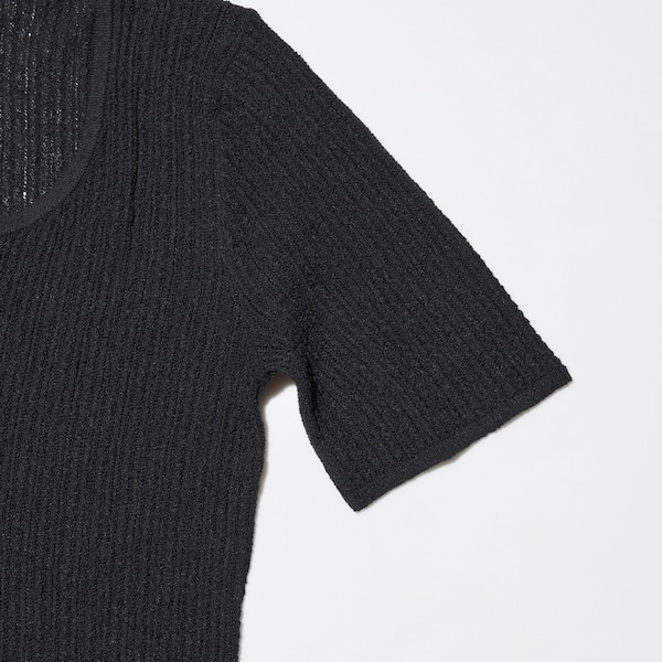 Lace Key Neck Half-Sleeve Short Sweater | UNIQLO US