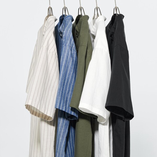 Cotton Linen Stand Collar Striped Short-Sleeve Shirt | UNIQLO US