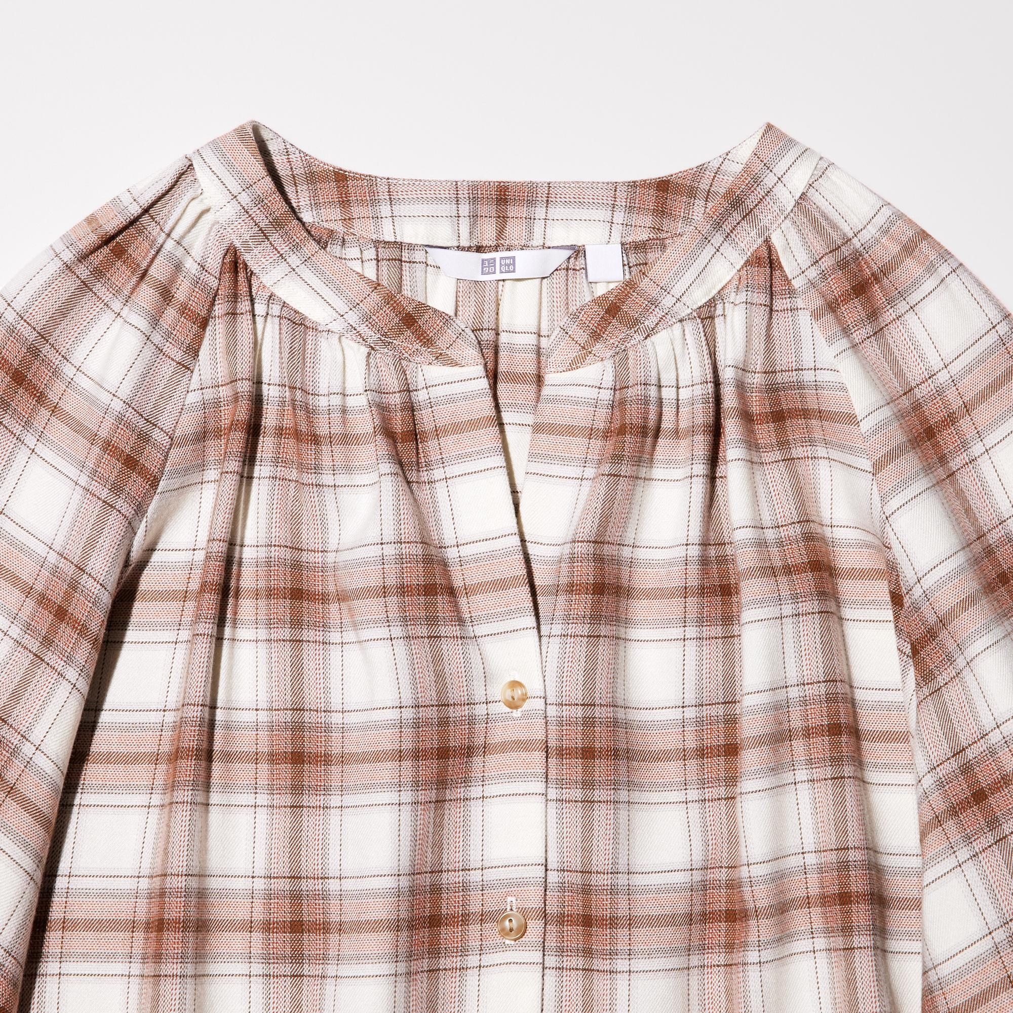 Women's Soft Flannel Gathered Blouse | Checked | UNIQLO US