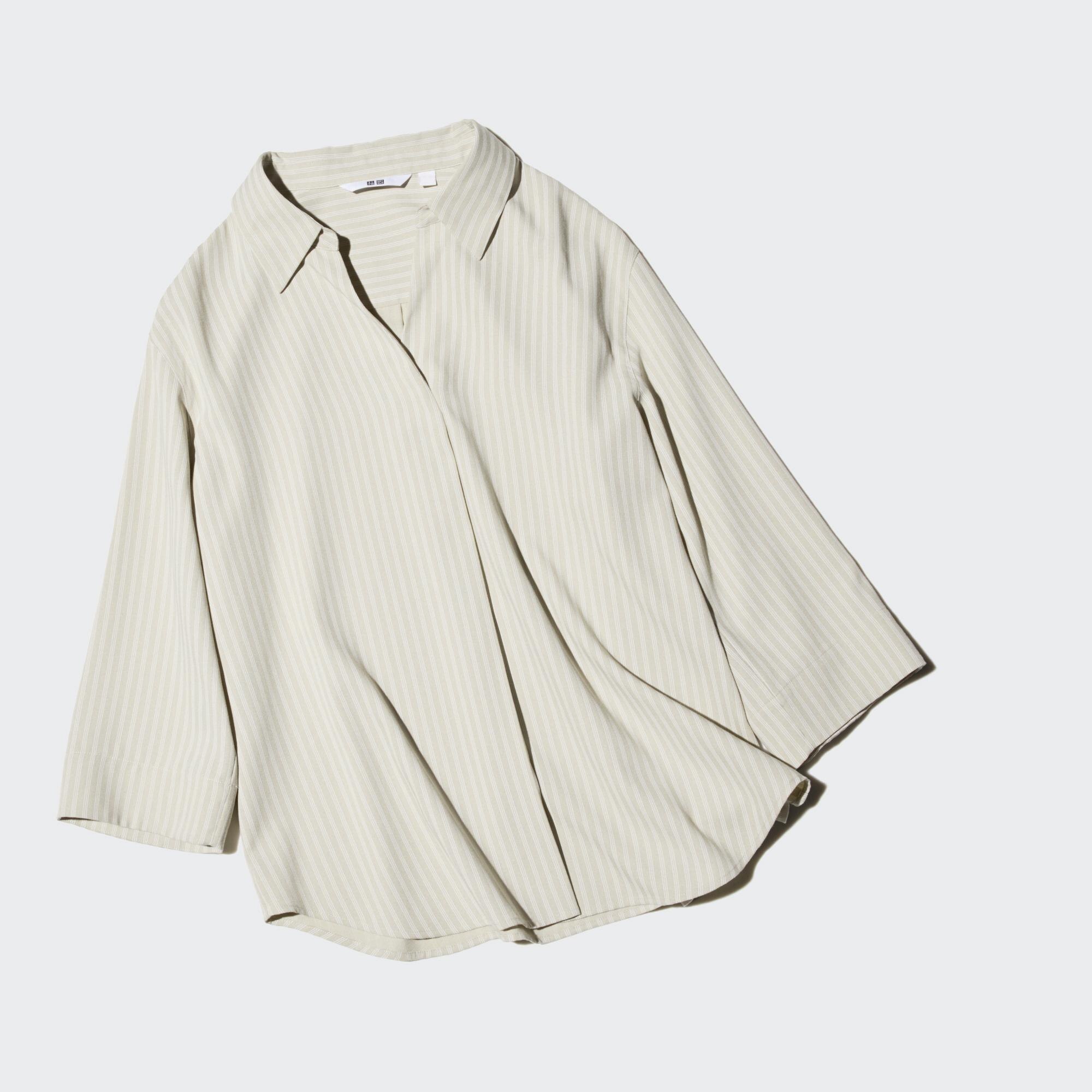Rayon Skipper Collar Blouse | Striped | UNIQLO US