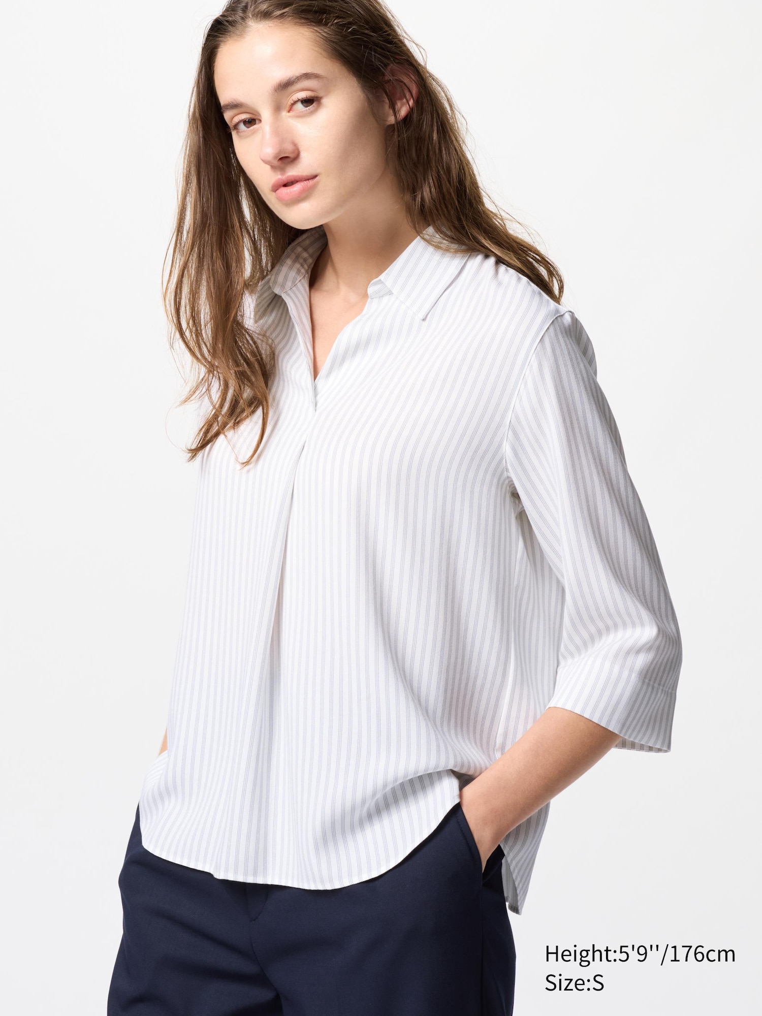 Rayon Skipper Collar Blouse | Striped | UNIQLO US